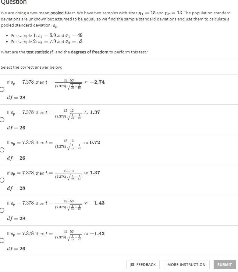 Solved Question We are doing a two-mean pooled t-test. We | Chegg.com