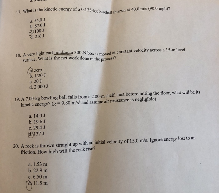 Solved 17 What is the kinetic energy of a 0.135-kg baseball | Chegg.com