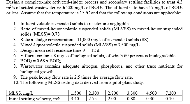 Solved Design a complete-mix activated-sludge process and | Chegg.com