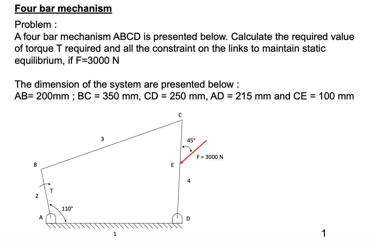 Solved Four bar mechanismProblem :A four bar mechanism ABCD | Chegg.com