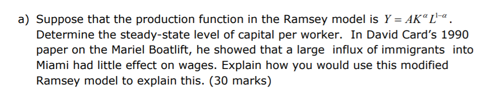 a) Suppose that the production function in the Ramsey | Chegg.com