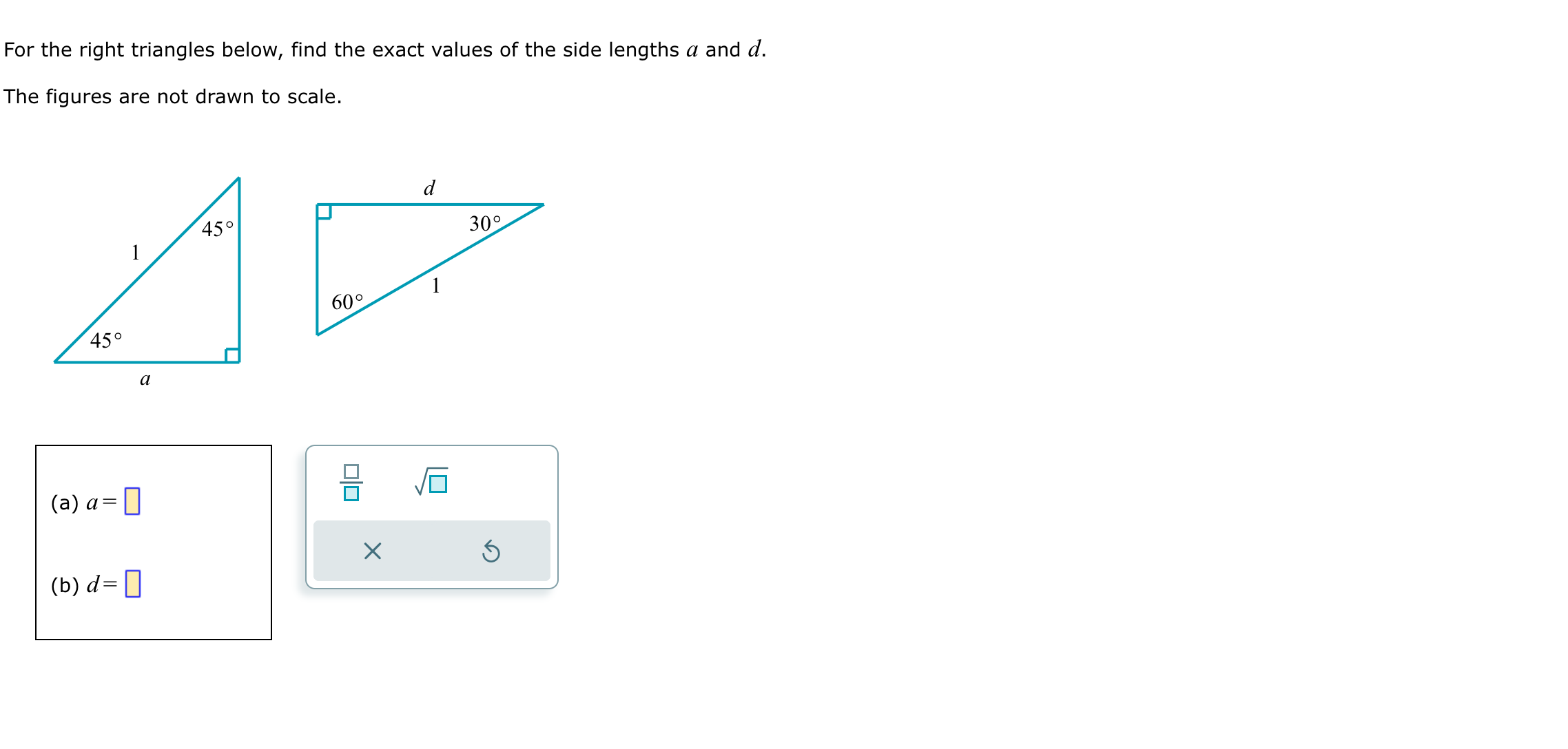 Solved For the right triangles below, find the exact values | Chegg.com