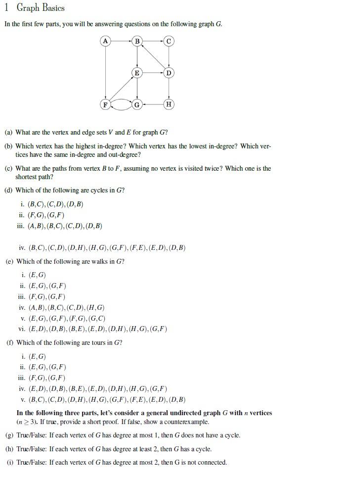 Solved 1 Graph Basics In the first few parts, you will be | Chegg.com