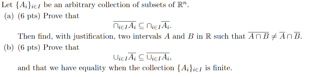 Solved Let {Ai}iel be an arbitrary collection of subsets of | Chegg.com