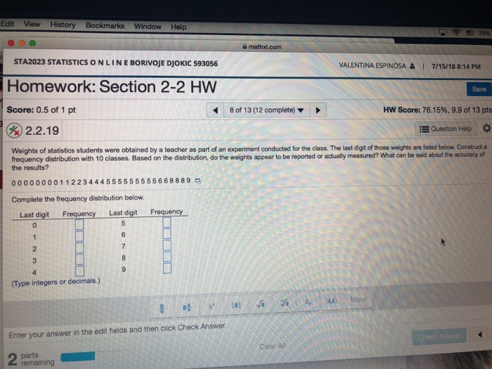 Solved Edit View History Bookmarks Window Help STA2023 | Chegg.com