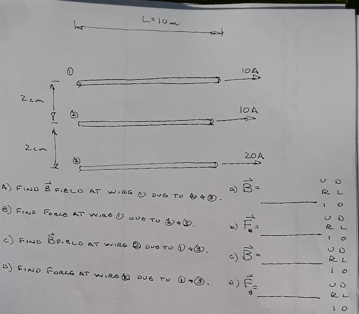 Solved L=10m 0 IOA zem TOA Y 2cm 20A A) FIND FIELD AT WIRG | Chegg.com
