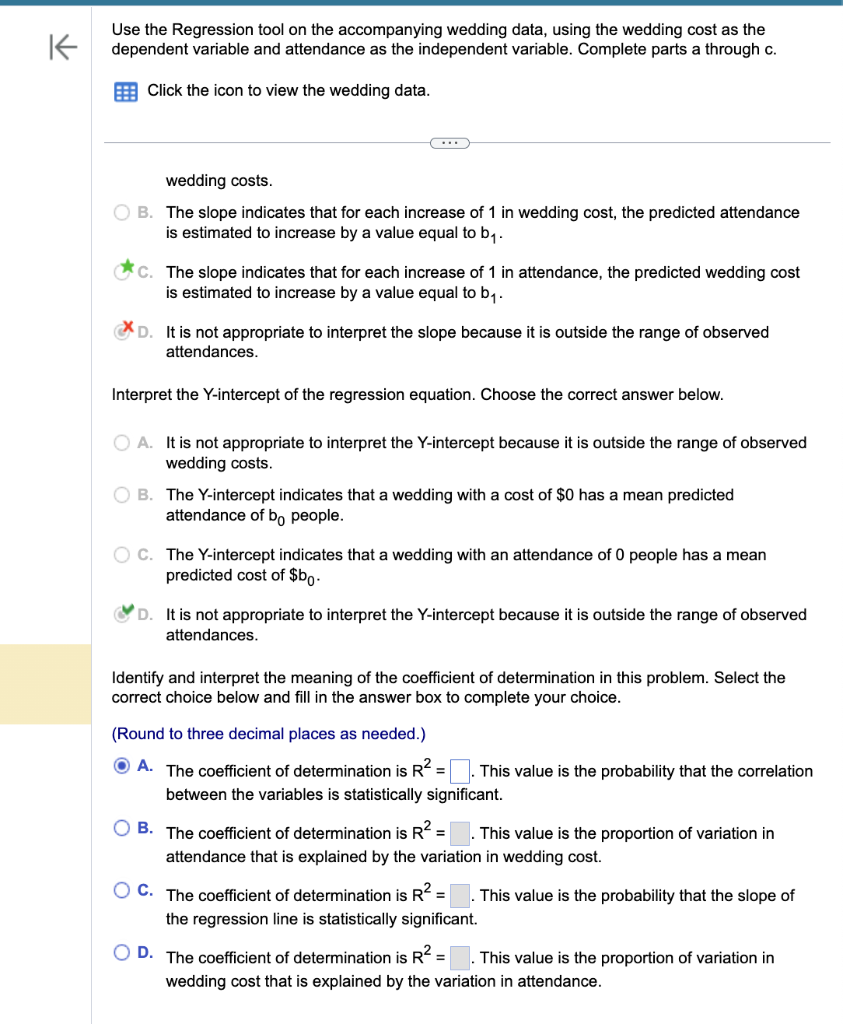 Solved Use the Regression tool on the accompanying wedding | Chegg.com