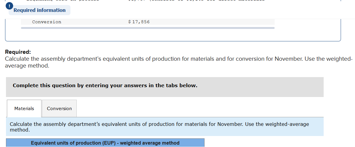 Solved Required information Materials Conversion Calculate | Chegg.com