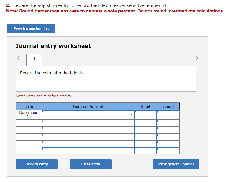 Solved 2. Prepare the adjusting entry to record bad debts | Chegg.com
