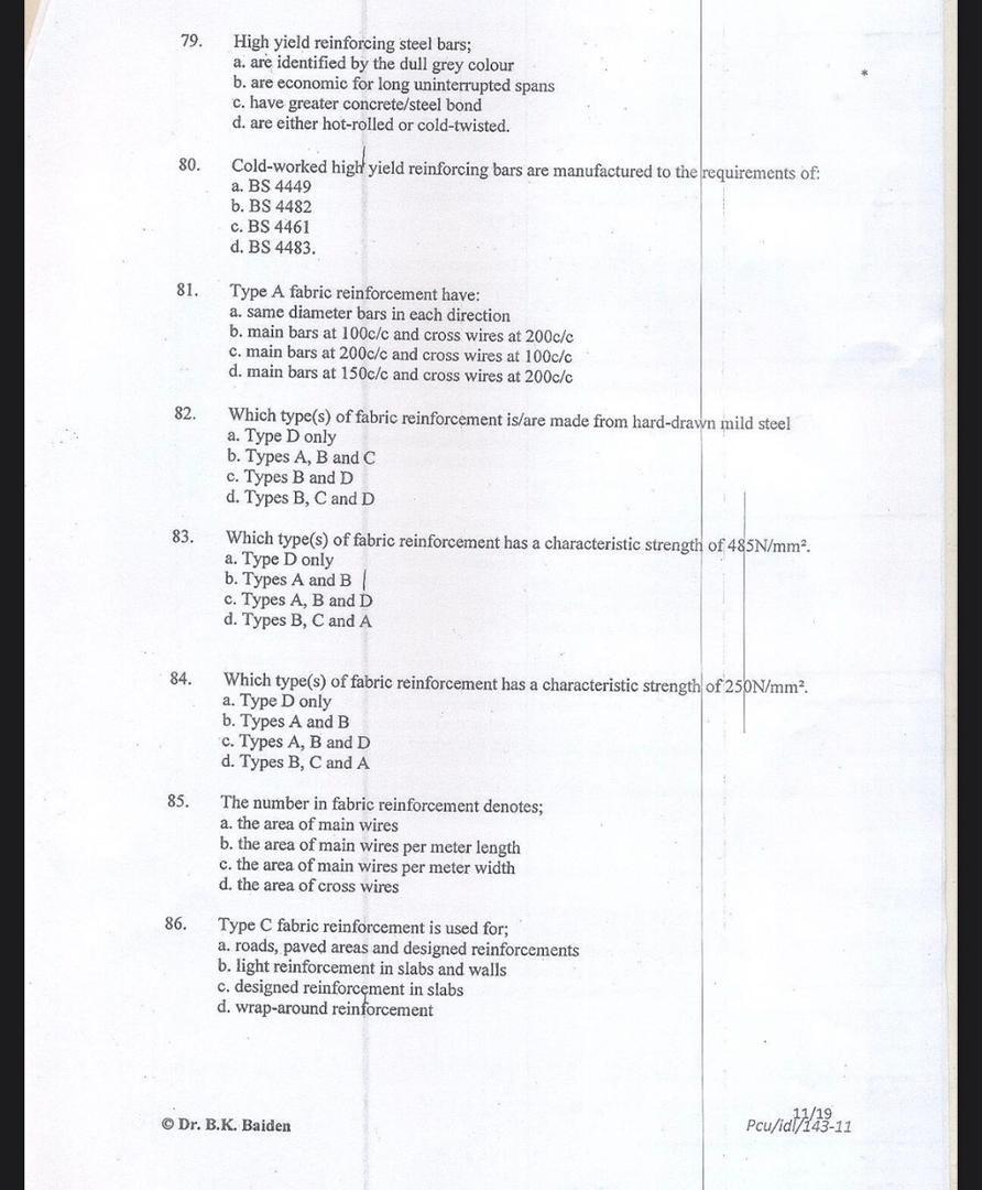 Solved 79. High yield reinforcing steel bars; a. are | Chegg.com