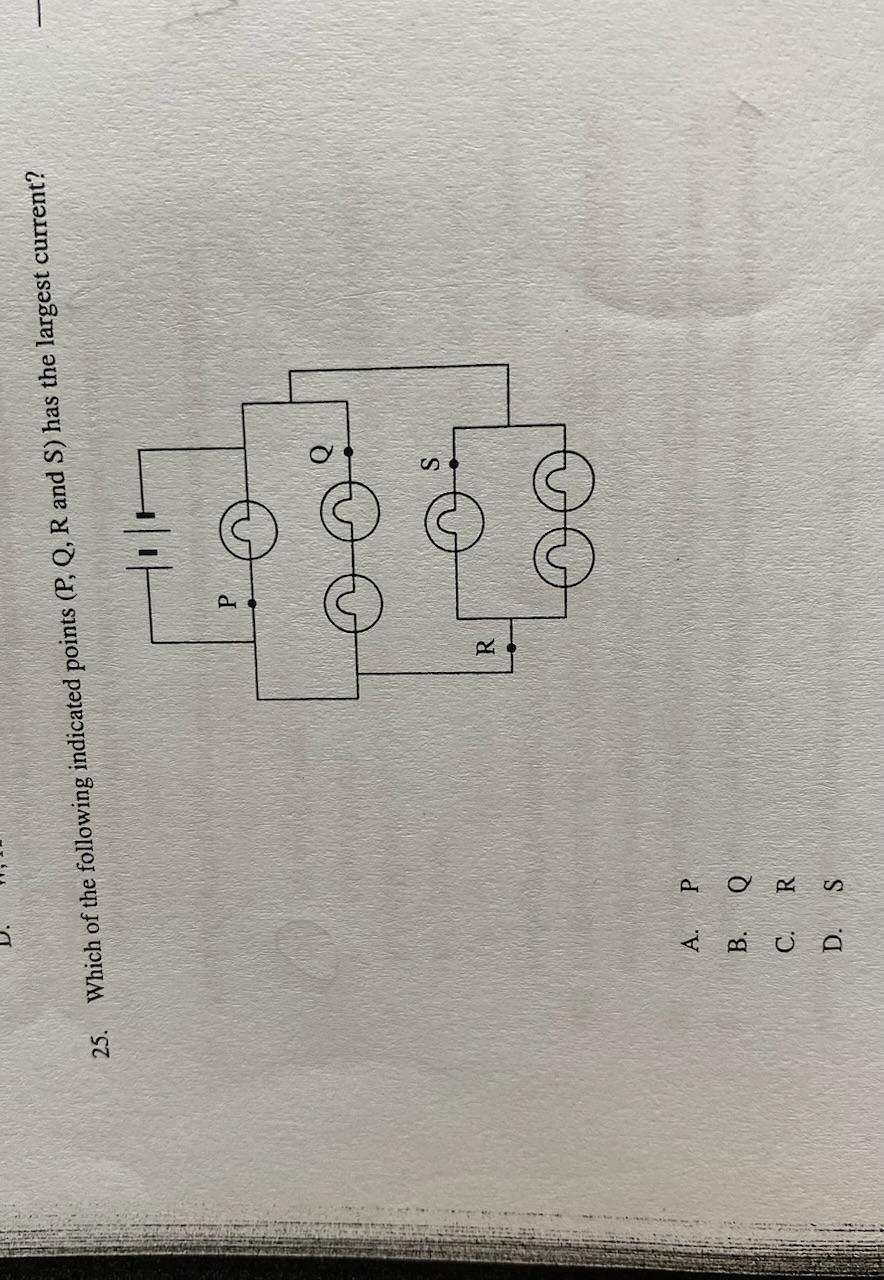 Solved 25. Which of the following indicated points (P,Q,R | Chegg.com
