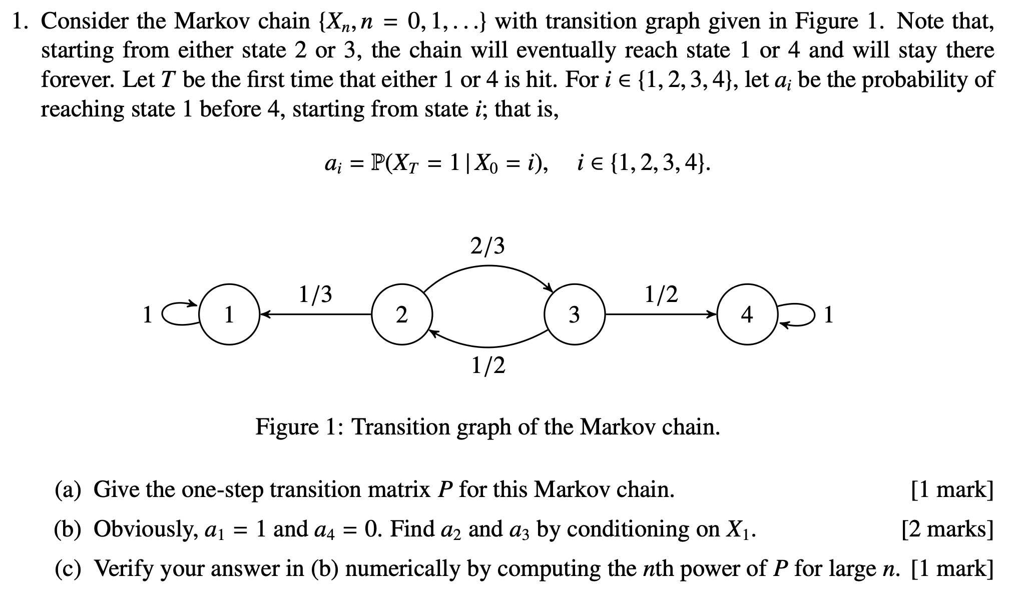 Solved 1. Consider the Markov chain {Xn,n=0,1,…} with | Chegg.com