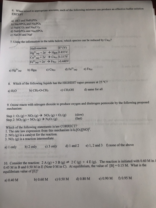 Solved 6. When mixed in appropriate amounts, each of the | Chegg.com