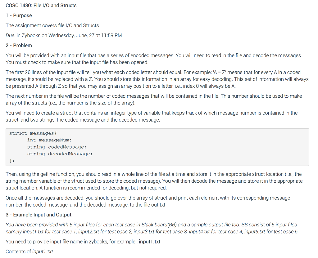 Solved COSC 1430: File I/O and Structs 1 -Purpose The | Chegg.com