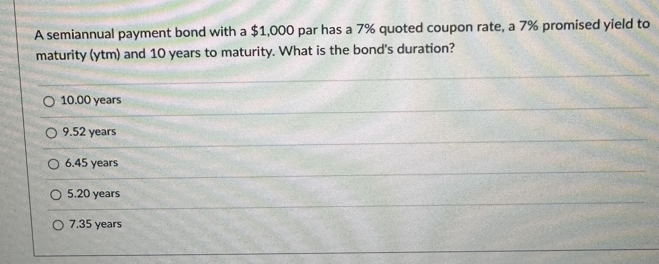 A semiannual payment bond with a $1,000 par has a 7% | Chegg.com