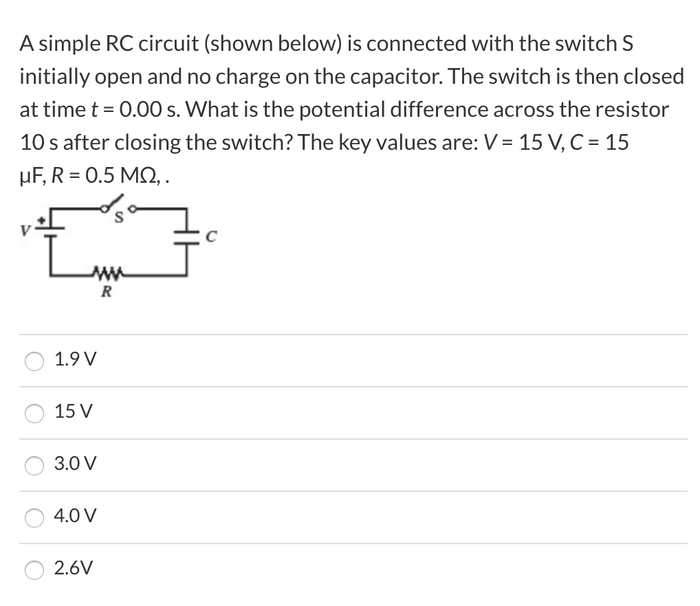 Solved A simple RC circuit (shown below) is connected with | Chegg.com