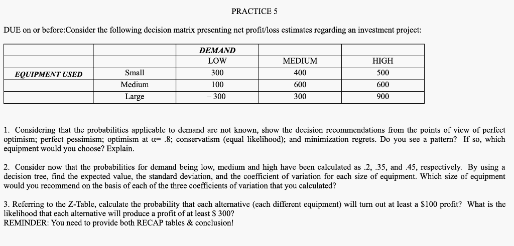 Solved PRACTICE 5 DUE on or before:Consider the following | Chegg.com