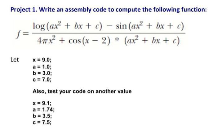 Solved i need the code for this equation by using assembly | Chegg.com