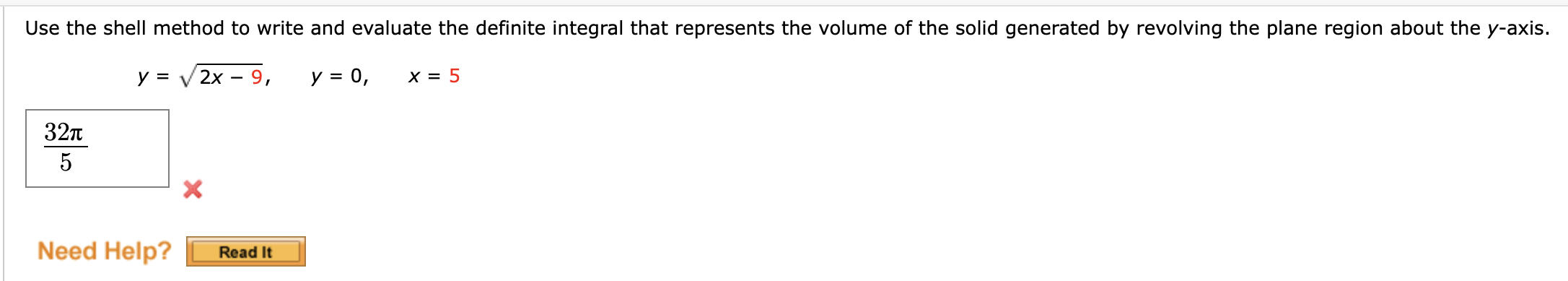 Solved Use the shell method to write and evaluate the | Chegg.com