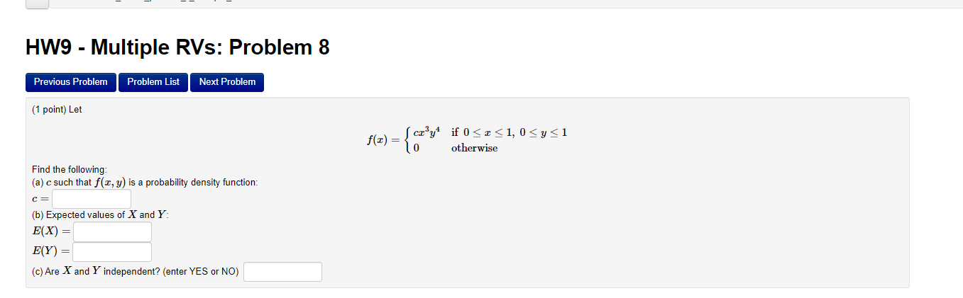 Solved HW9 - Multiple RVs: Problem 8 Previous Problem | Chegg.com