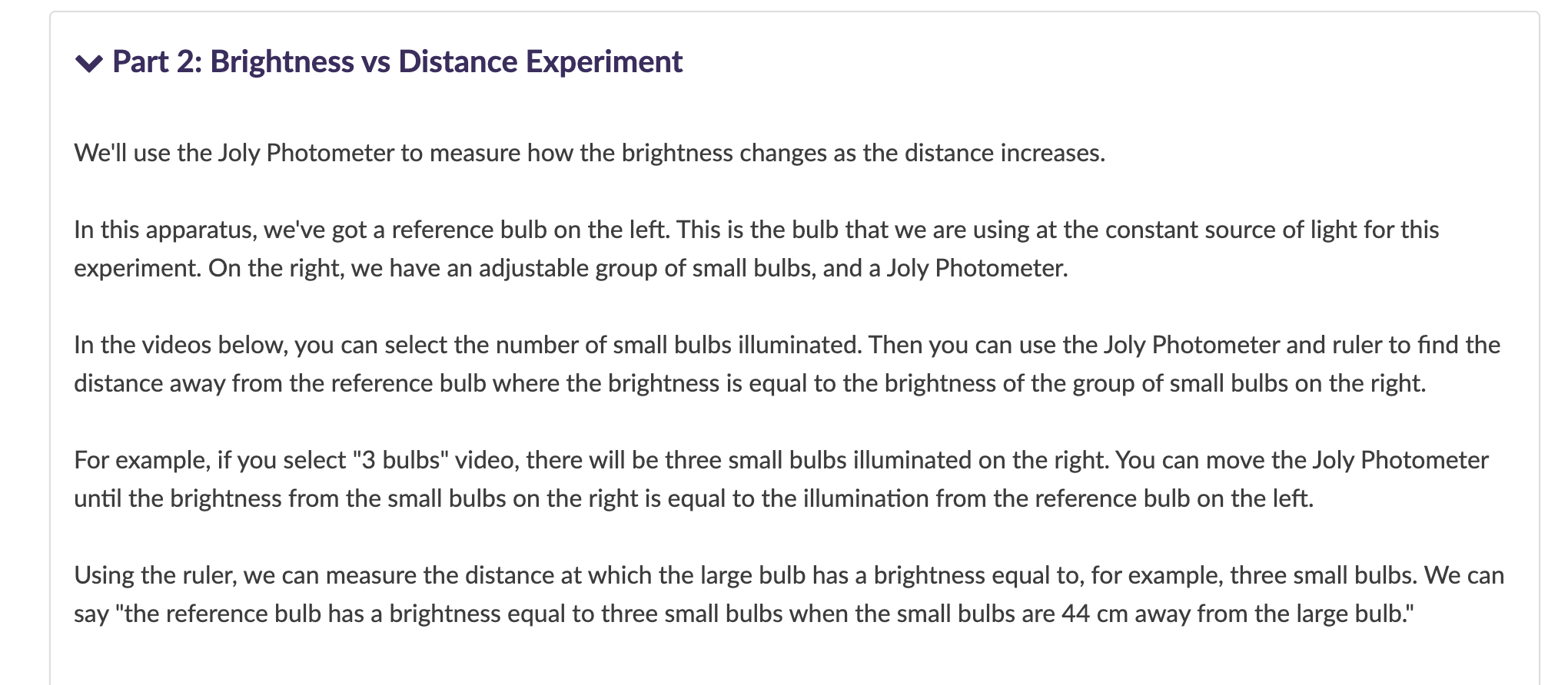 Solved v Part 2: Brightness vs Distance Experiment We'll use | Chegg.com