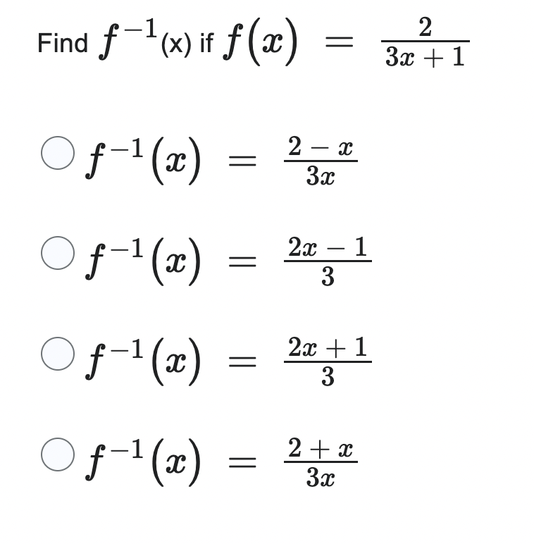 Solved Find f−1(x) if f(x)=3x+12 | Chegg.com