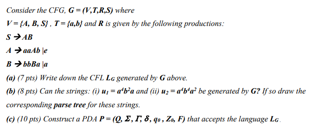 Solved Consider the CFG, G = (V,T,R,S) where V = {A, B, S}, | Chegg.com