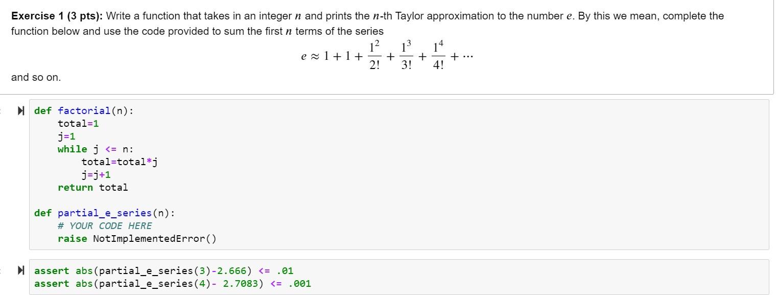 Solved Exercise 1 (3 pts): Write a function that takes in an | Chegg.com