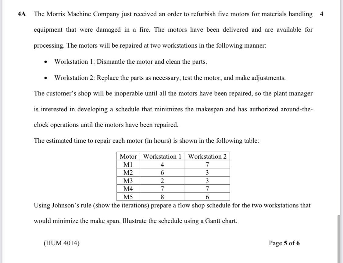 Solved 4A The Morris Machine Company just received an order | Chegg.com