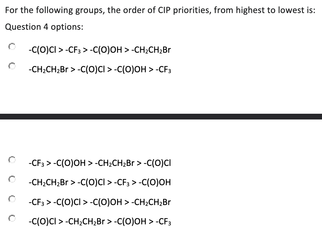 Solved For the following groups, the order of CIP | Chegg.com