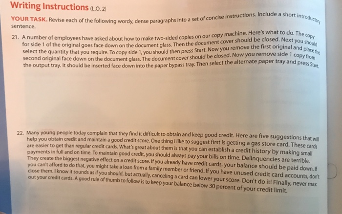 Solved Writing Instructions LO.2) the following wordy, dense | Chegg.com