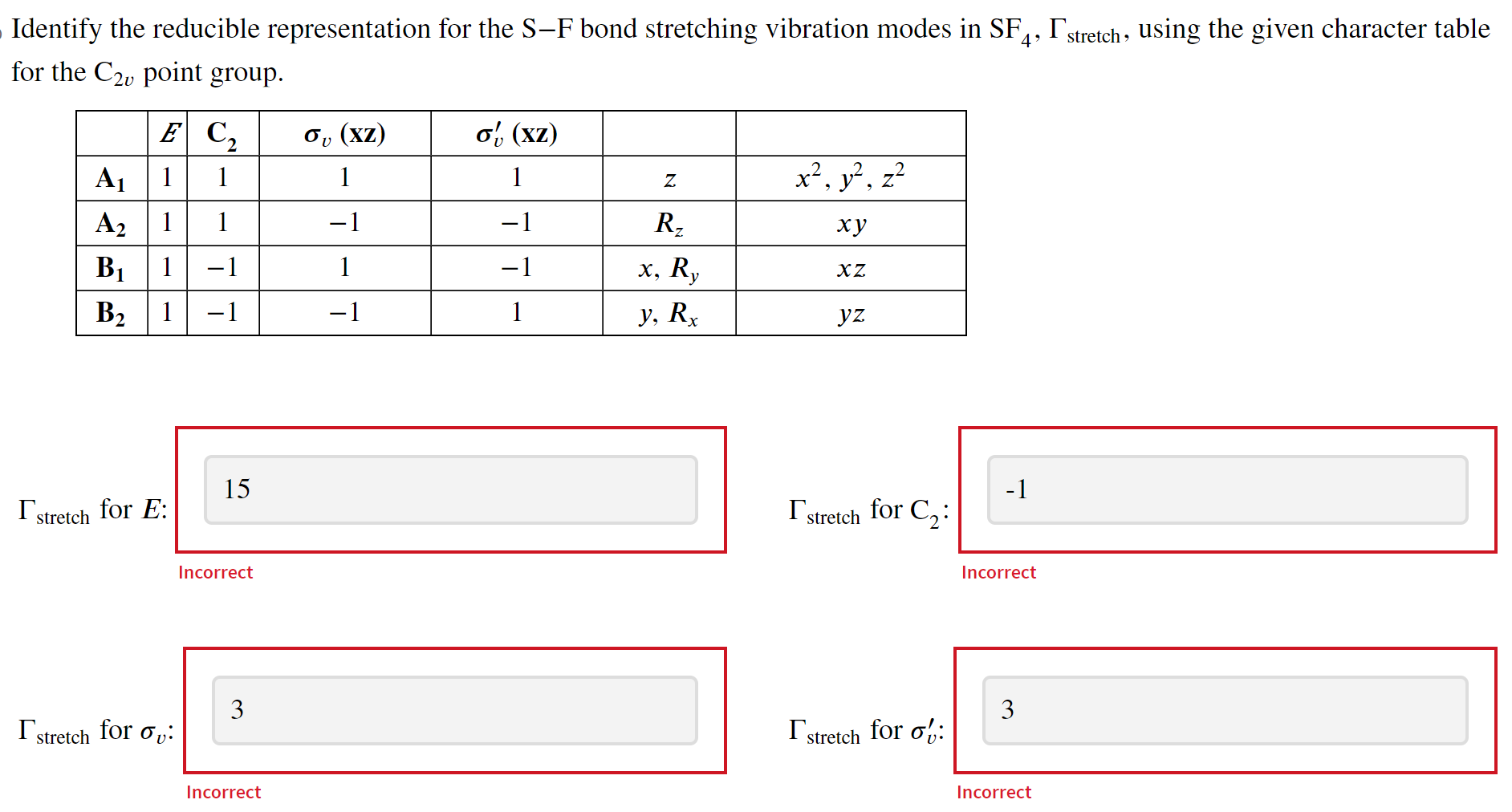 Solved Identify The Reducible Representation For The S−f
