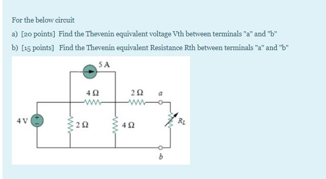 Solved For the below circuit a) [20 points] Find the | Chegg.com