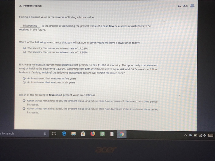 Solved 3. Present value Finding a present value is the | Chegg.com