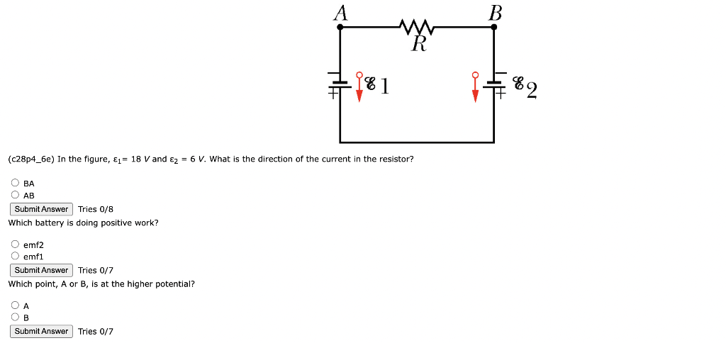 Solved 8p4_6e) In the figure, ε1=18 V and ε2=6 V. BA AB | Chegg.com