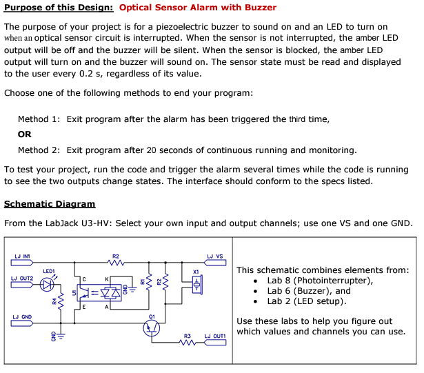 Purpose of this Design: Optical Sensor Alarm with | Chegg.com