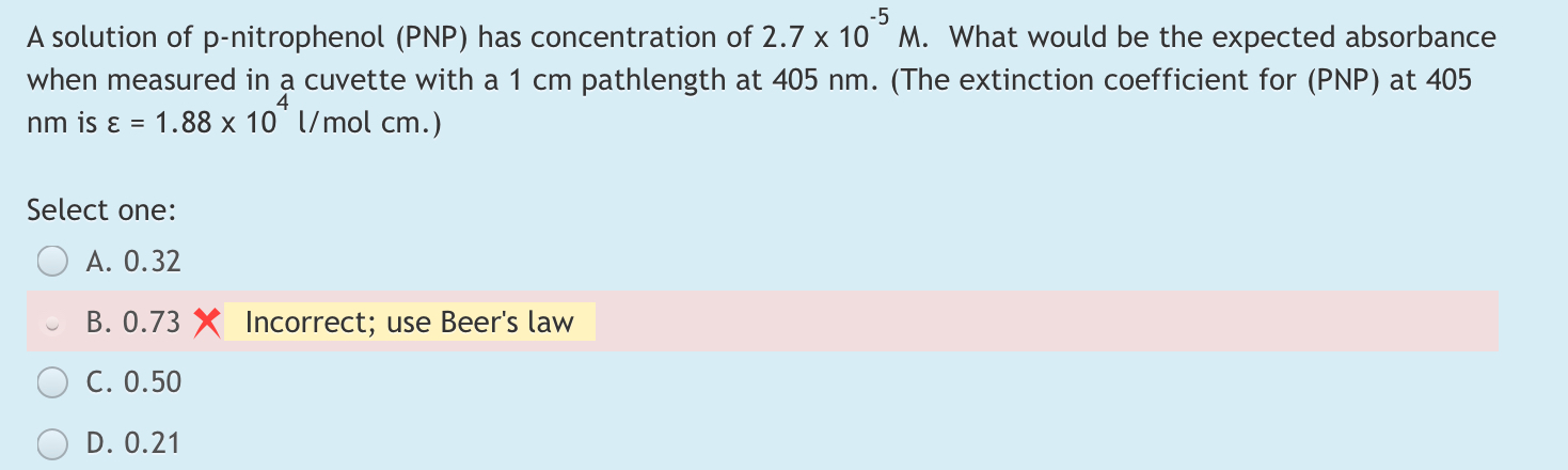 Solved A solution of p-nitrophenol (PNP) has concentration | Chegg.com