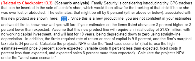 Solved (Related to Checkpoint 13.3) (Scenario analysis) | Chegg.com