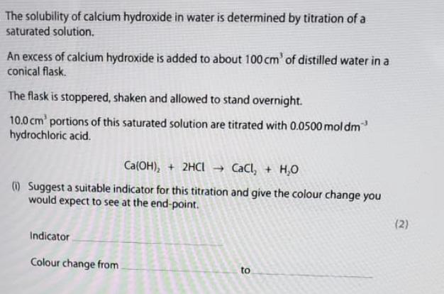 Solved The solubility of calcium hydroxide in water is | Chegg.com