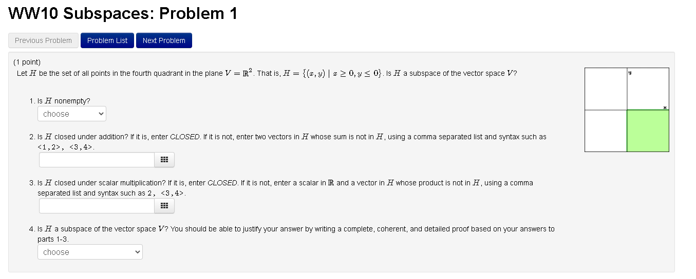 Solved Ww10 Subspaces Problem 1 Previous Problem Problem 7811