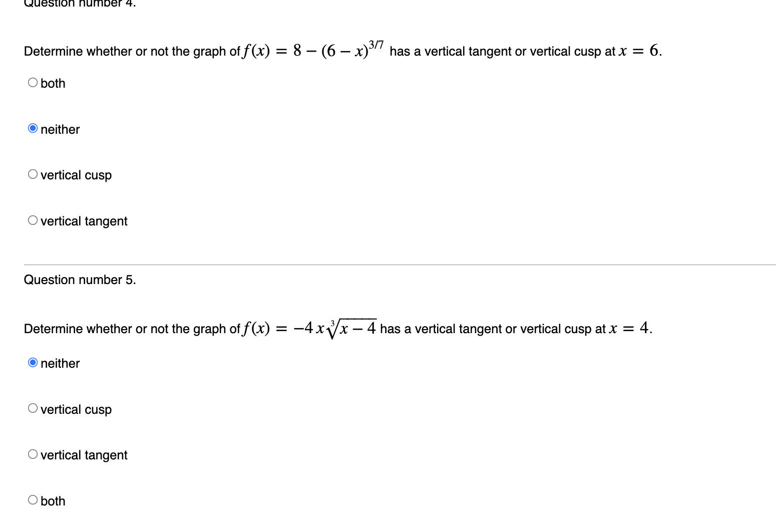 Solved Determine whether or not the graph of f(x)=8-(6-x)37 | Chegg.com