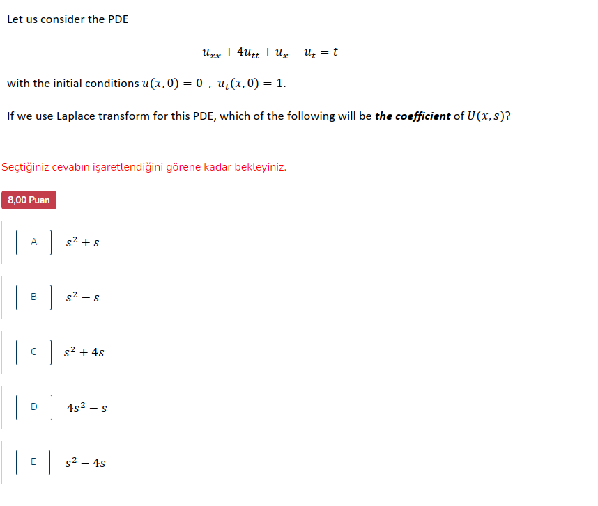Solved Let us consider the PDE Uxx + 4utt + uz – ut = t with | Chegg.com