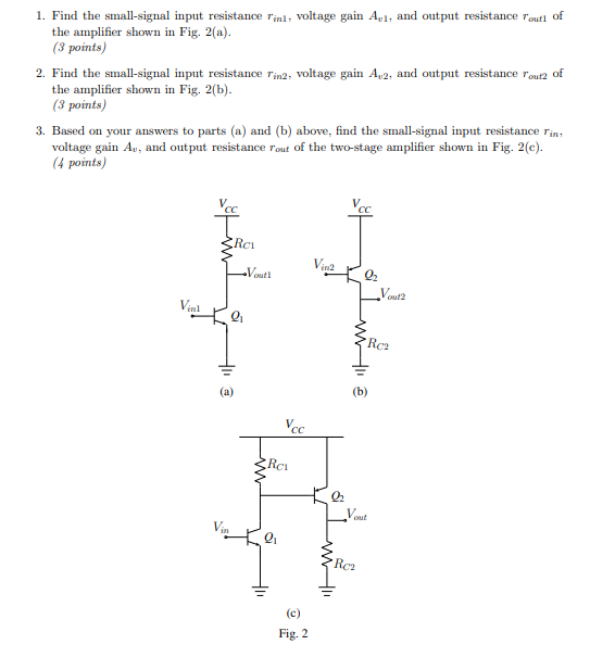 Solved 1. Find the small-signal input resistance Tinl, | Chegg.com