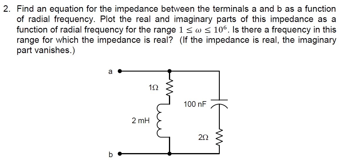 Solved 2. Find an equation for the impedance between the | Chegg.com