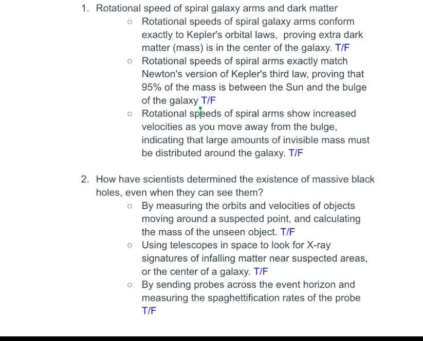 Solved 1. Rotational speed of spiral galaxy arms and dark | Chegg.com