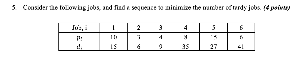 Solved 5. Consider the following jobs, and find a sequence | Chegg.com