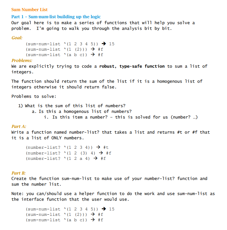 Sum Number List Part 1 - Sum-num-list building up the | Chegg.com