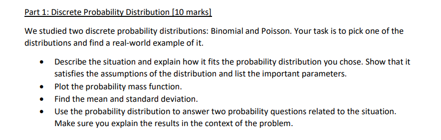 Solved Part 1: Discrete Probability Distribution [10 marks] | Chegg.com