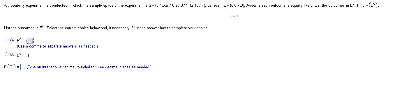 Solved List the outcomes in Ec. Select the correct choice | Chegg.com