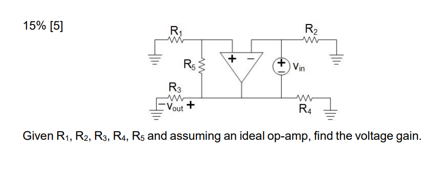 Solved 15% [5] R1 R₂ + RS Vin R3 Vout + R4 Given R1, R2, R3, | Chegg.com
